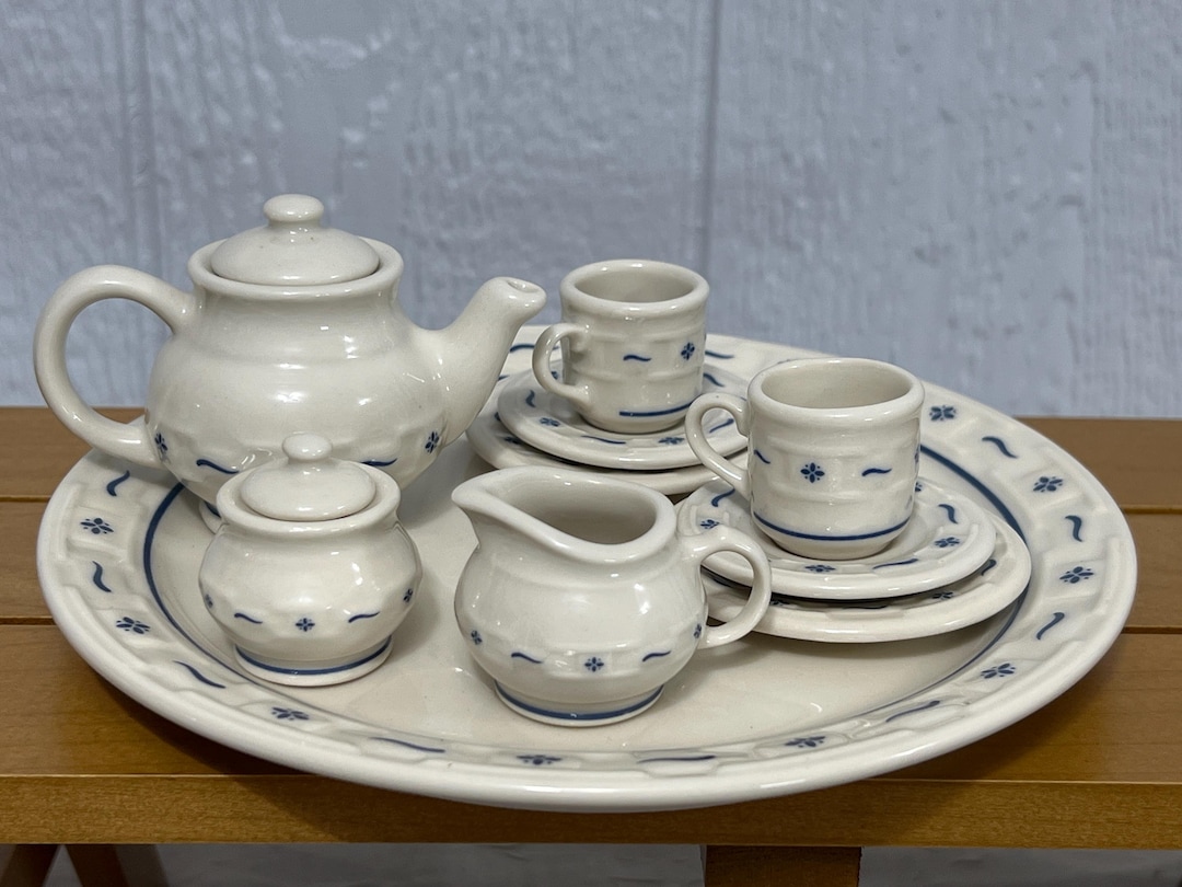 12 Pc Longaberger JW Collectors Club Miniature Pottery Tea Set ...