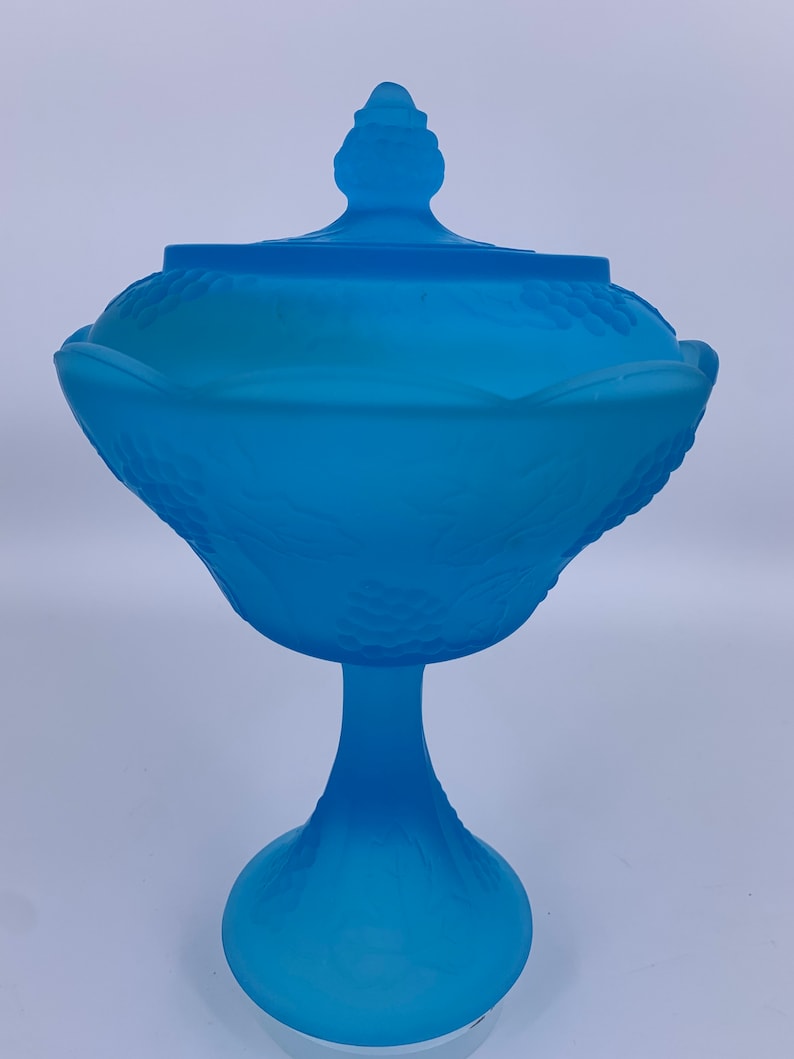 Vintage Indiana Glass Blue Satin Lidded Harvest Grape Compote - Etsy