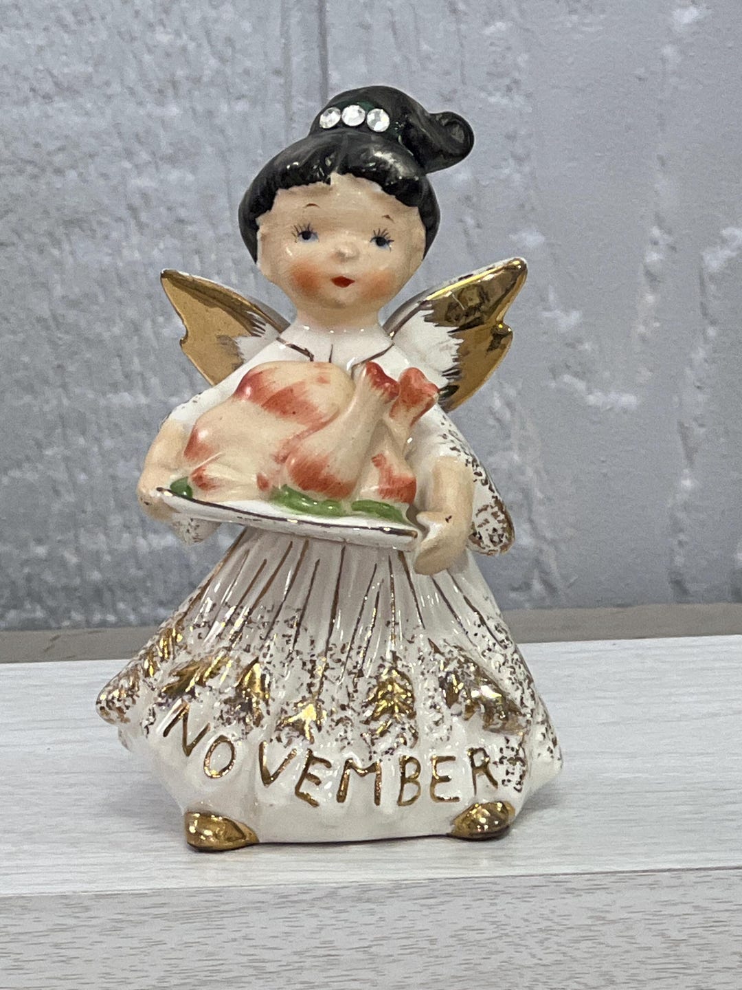 Lefton 1950s Thanksgiving November Birthday Angel Figurine W/turkey ...