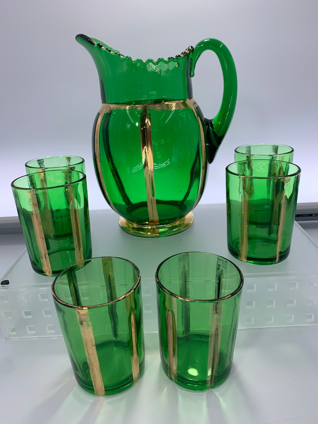 Riverside Glass Works No. 462 Emerald Green and Gold X-ray Pattern ...