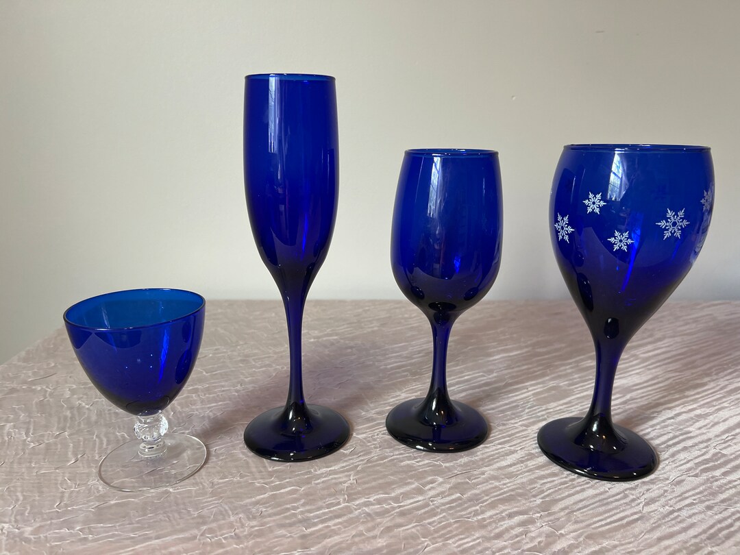 Vintage Dark Cobalt Blue Stemware | Choose From: Clear Ball Stem Flared ...