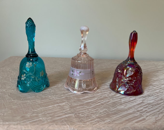 Fenton Glass Magnolia and Berry Green Ruffled Hand Painted Bell; Fenton ...