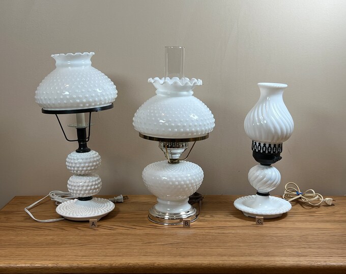 Vintage Hurricane White Milk Glass Lamp | Choose From: Double Ball Lamp ...