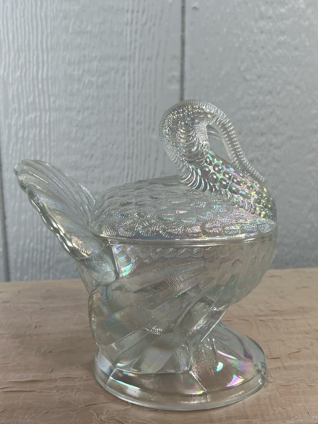 Vintage LE Smith Large Iridescent Glass Turkey Covered Dish/candy Bowl ...
