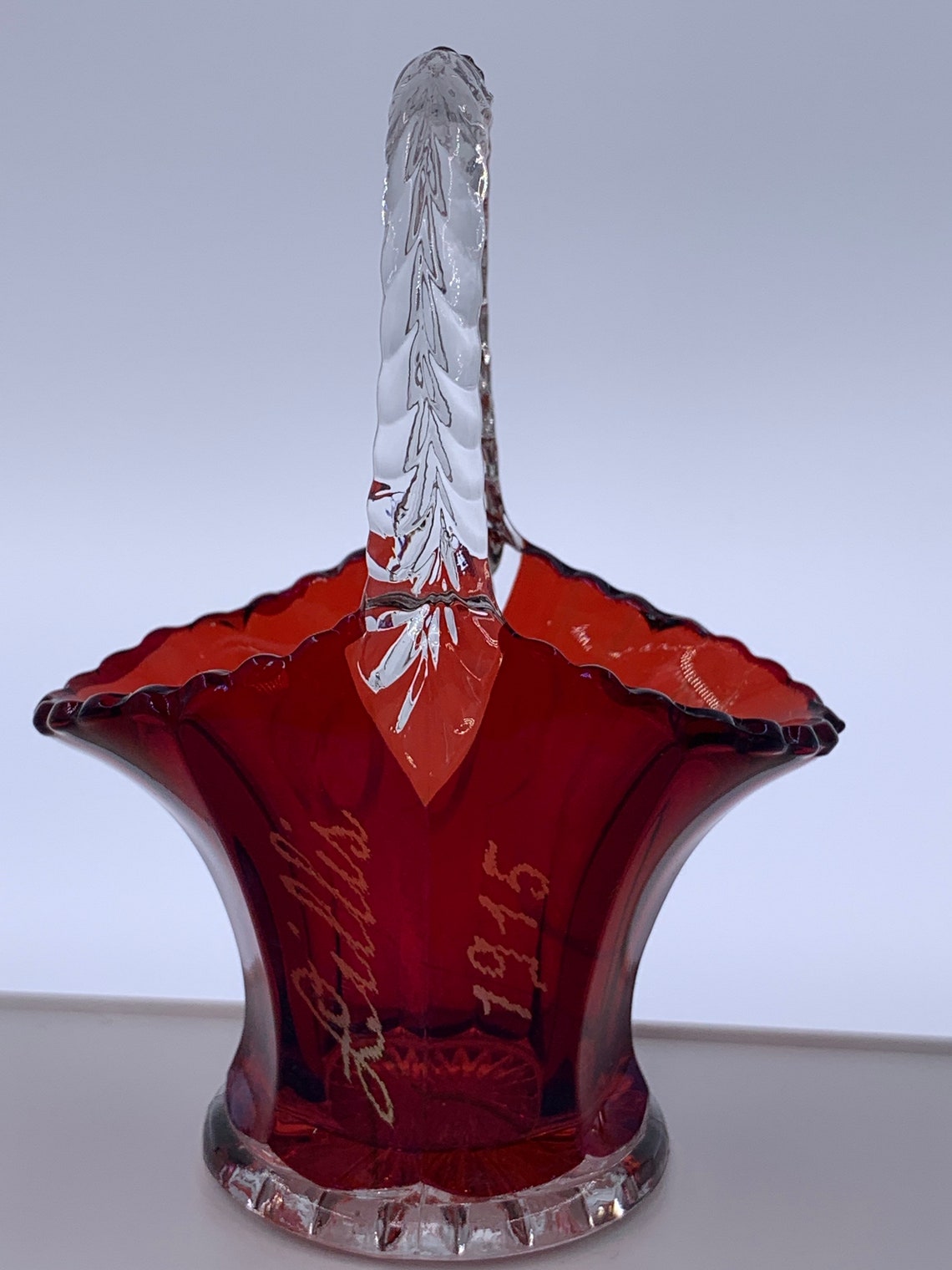 Vintage Ruby Red Flashed Souvenir Pressed Glass Handled Basket - Etsy