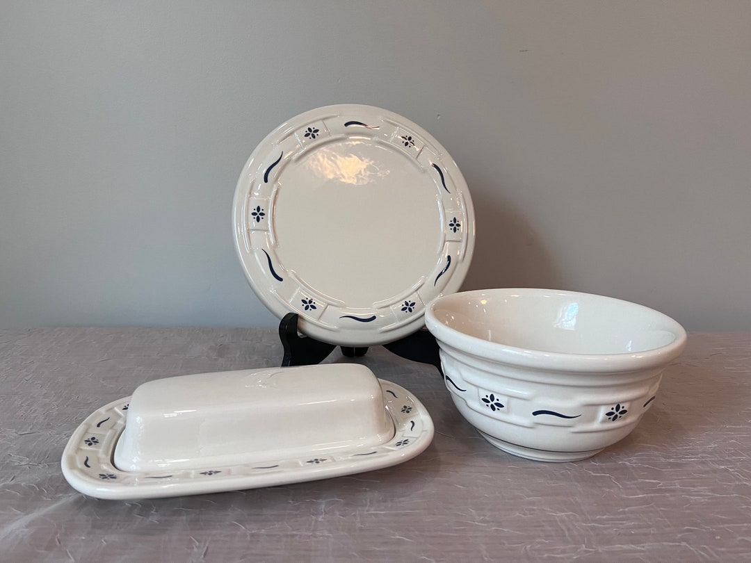 Vintage Longaberger Woven Traditions Pottery Classic Blue Dinnerware ...