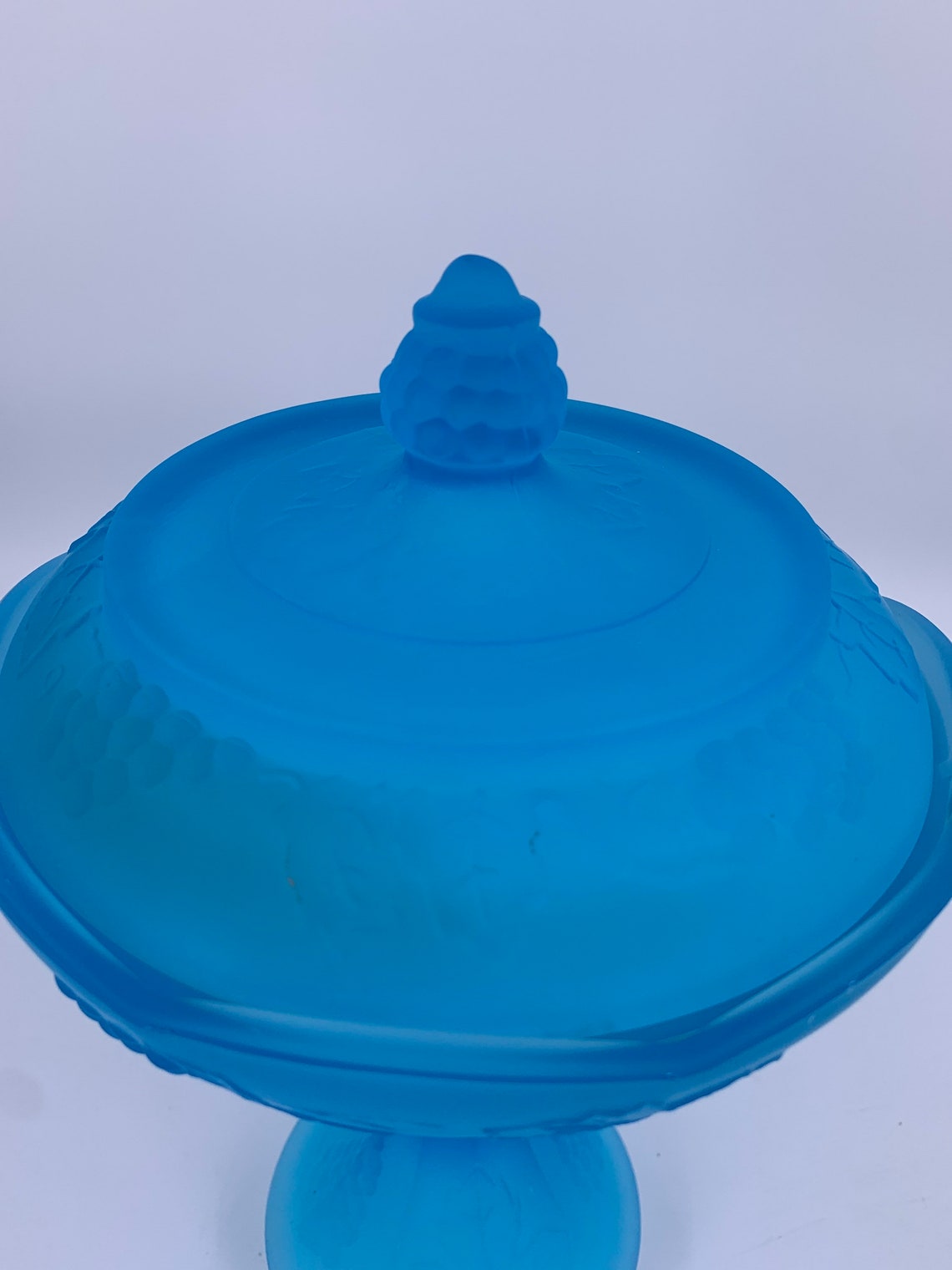 Vintage Indiana Glass Blue Satin Lidded Harvest Grape Compote - Etsy
