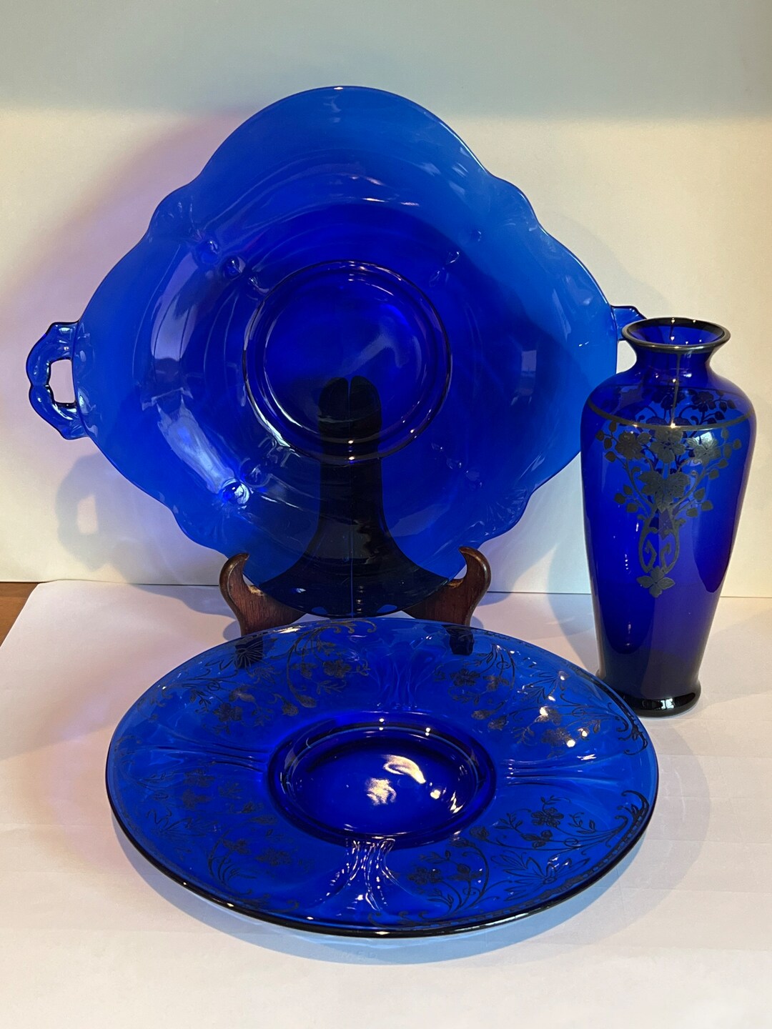 Vintage Paden City Era Cobalt Glassware | Choose From: 8.25" Overlay Vase, Sterling Overlay 10. ...