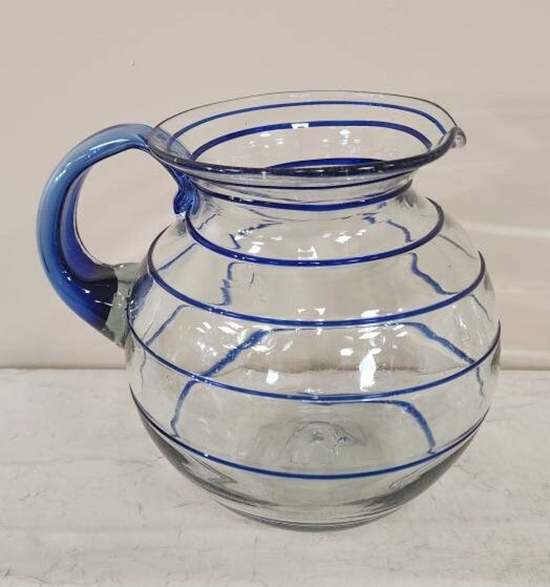 Vintage Hand-blown Glass Pitcher Choose From: Blue Swirl - Etsy