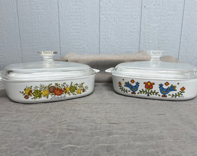 Set of 2 Corning BLUE DUSK Square Casseroles With Glass Pyrex Lids, A-1 ...