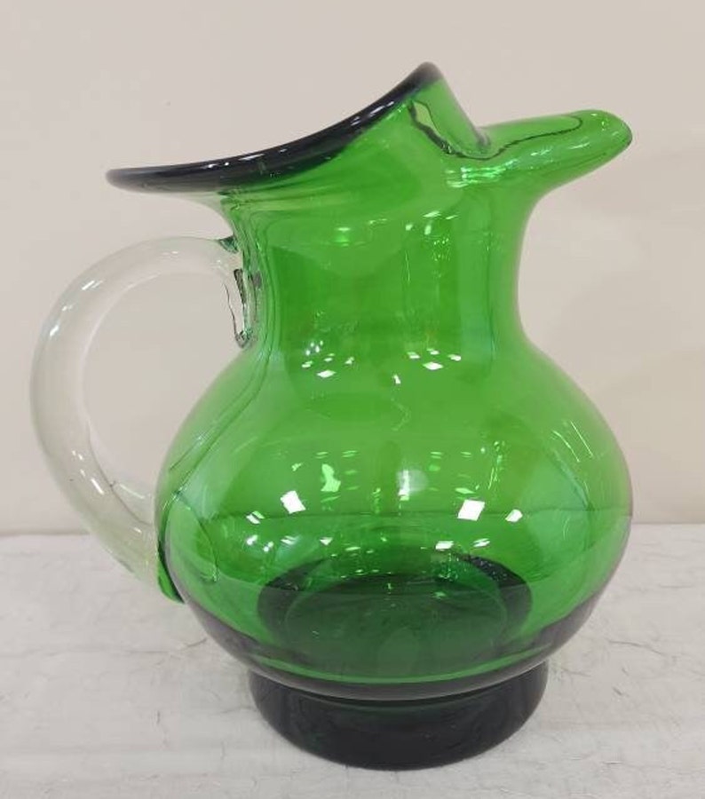 Vintage Hand-blown Glass Pitcher Choose From: Blue Swirl - Etsy