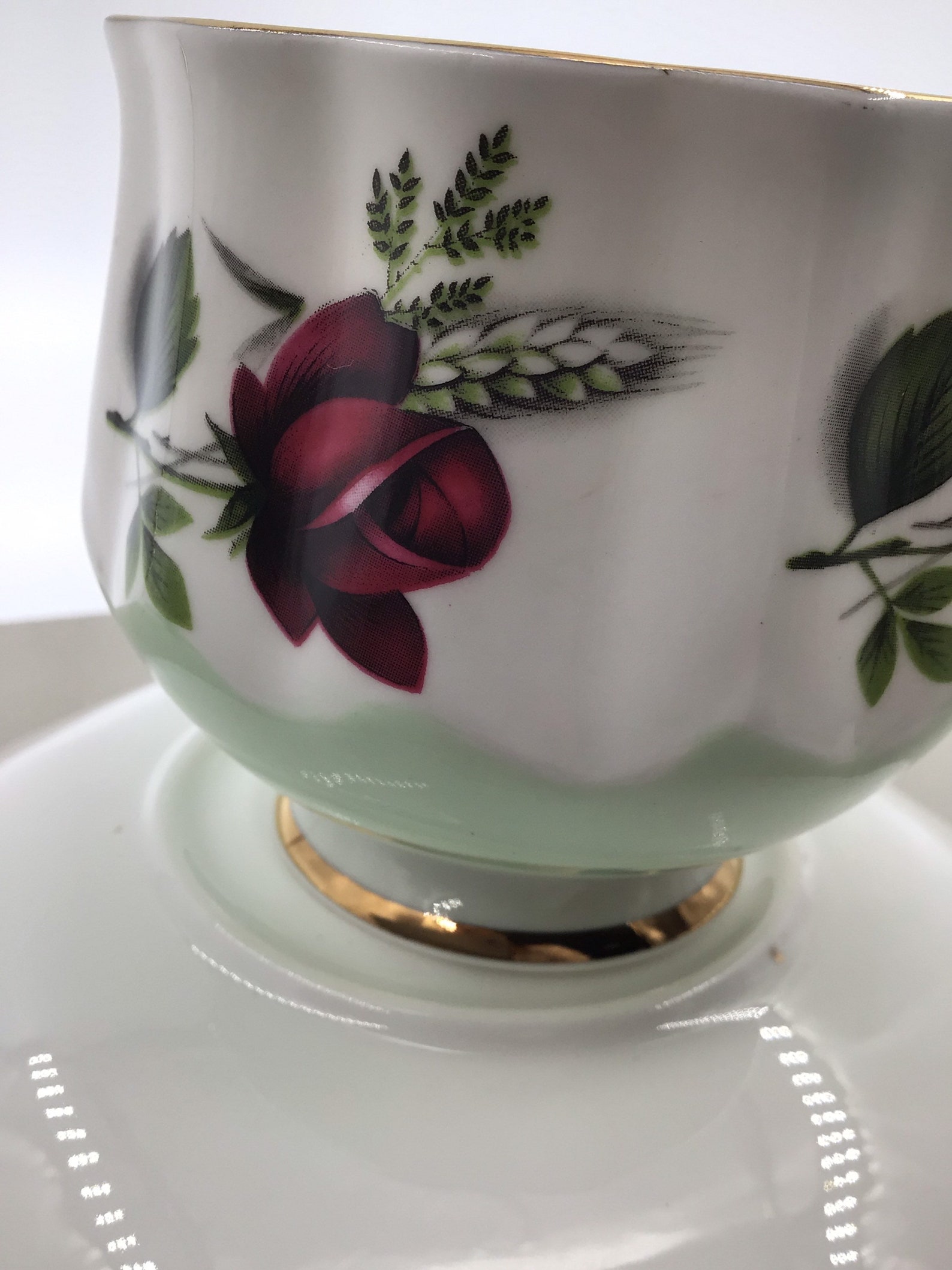 Elizabethan Fine Bone China Mint Green & White with Deep Red | Etsy