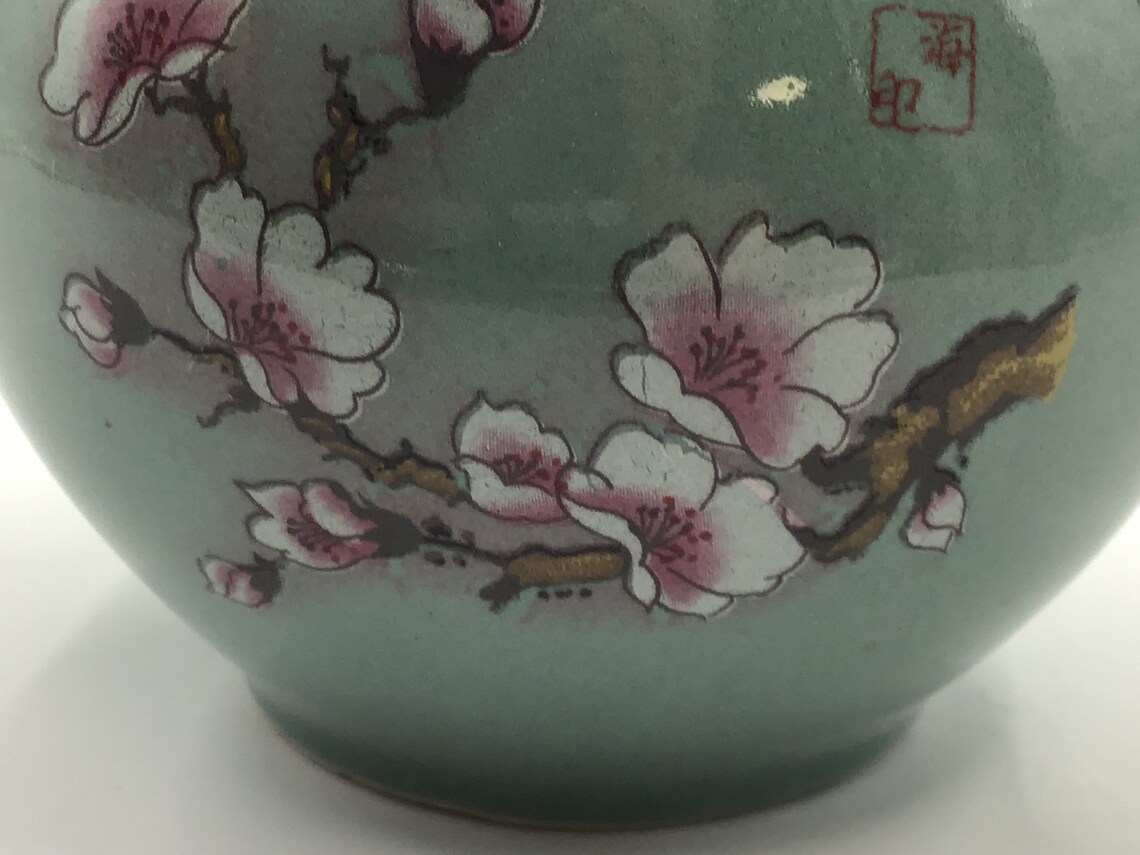 Vintage Mint Green Long Neck Teapot With Pink Dogwood Branch & | Etsy