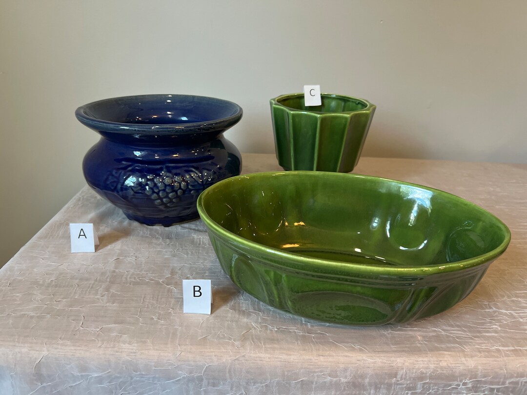 Vintage Pottery Planter | Choose From: Royal Blue Urn-shaped W/grape ...