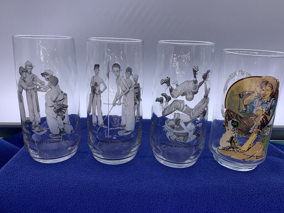 Vintage Norman Rockwell Drinking Glasses | Choose From: Sporting Boys ...