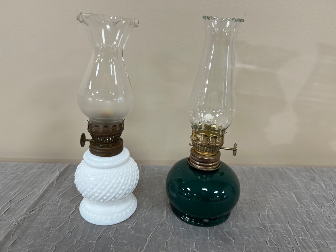 Vintage Miniature Glass Oil Lamp | Choose From: White Hobnail W/50% ...