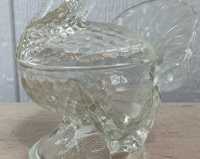 Vintage LE Smith Large Iridescent Glass Turkey Covered Dish/candy Bowl ...