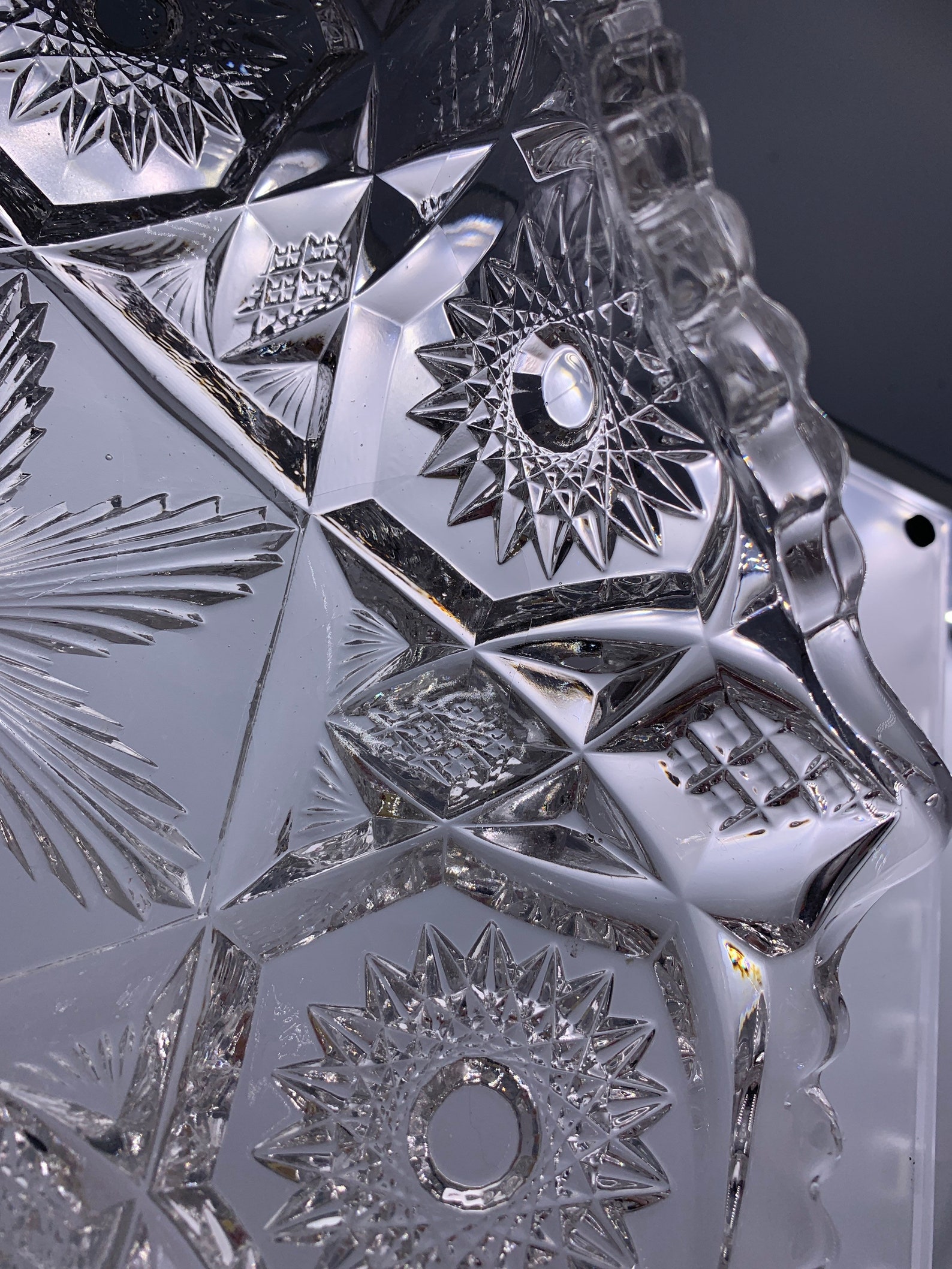 ABP Hobstar Pressed Glass Curved Triangle Fruit/Candy Dish | Etsy