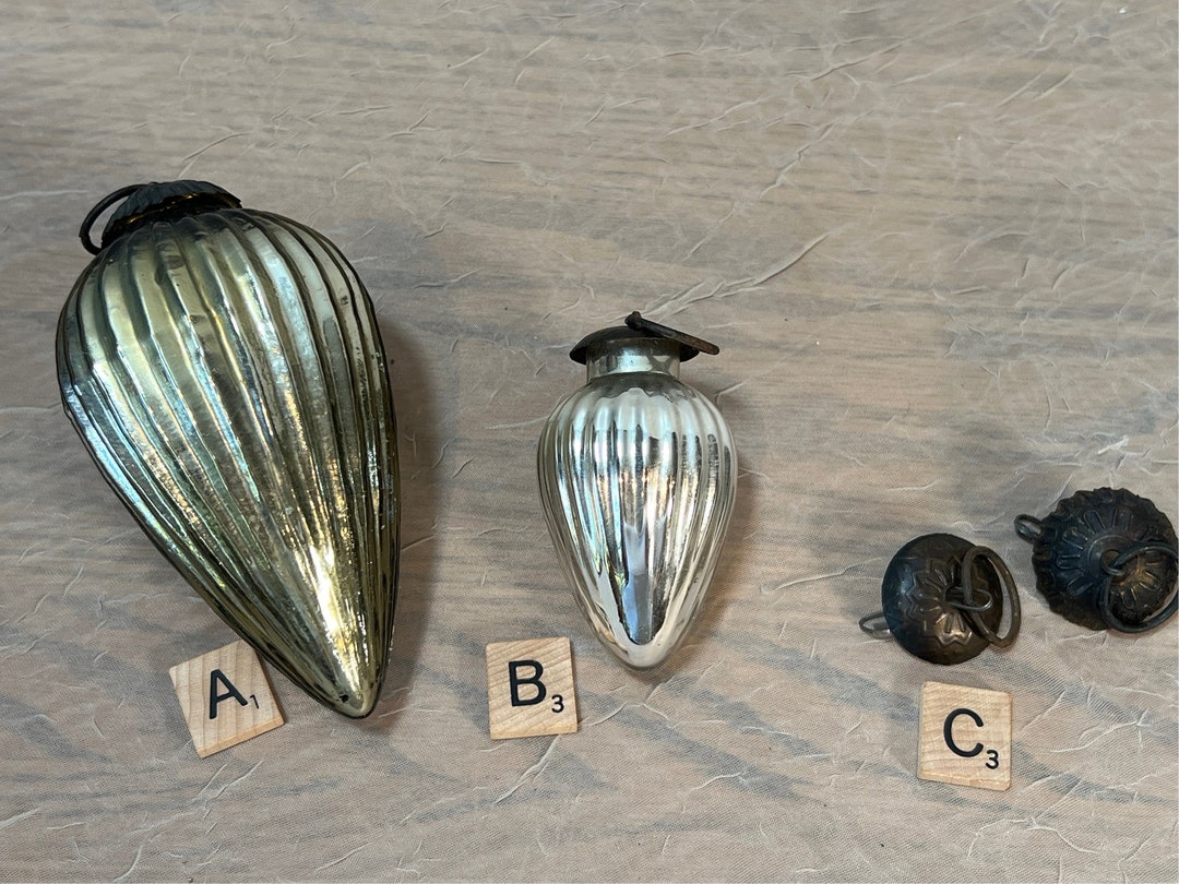 Vintage Heavy Kugel Ribbed Glass Teardrop Ornaments W/brass Top Hangers ...