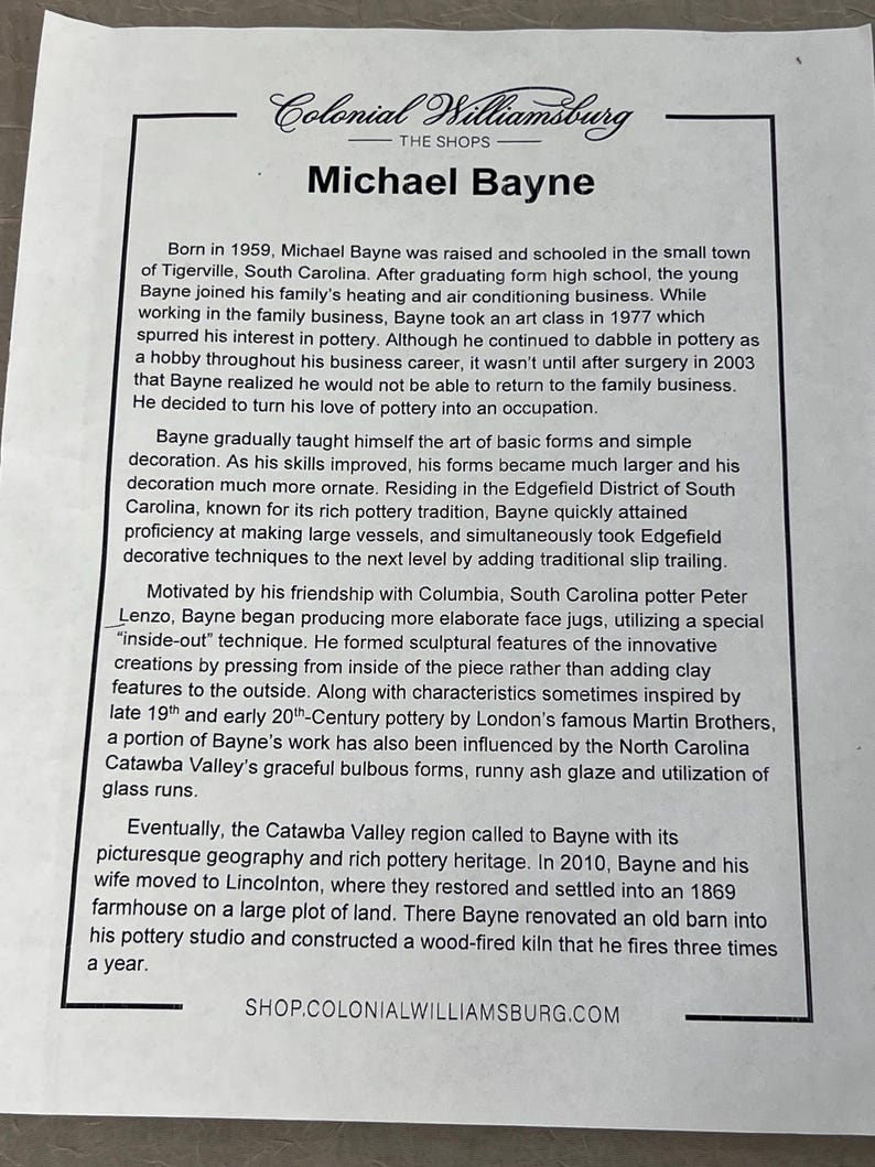Signed Michael Bayne RARE! Hand Thrown 12" Tall Large Handled Bulbous ...