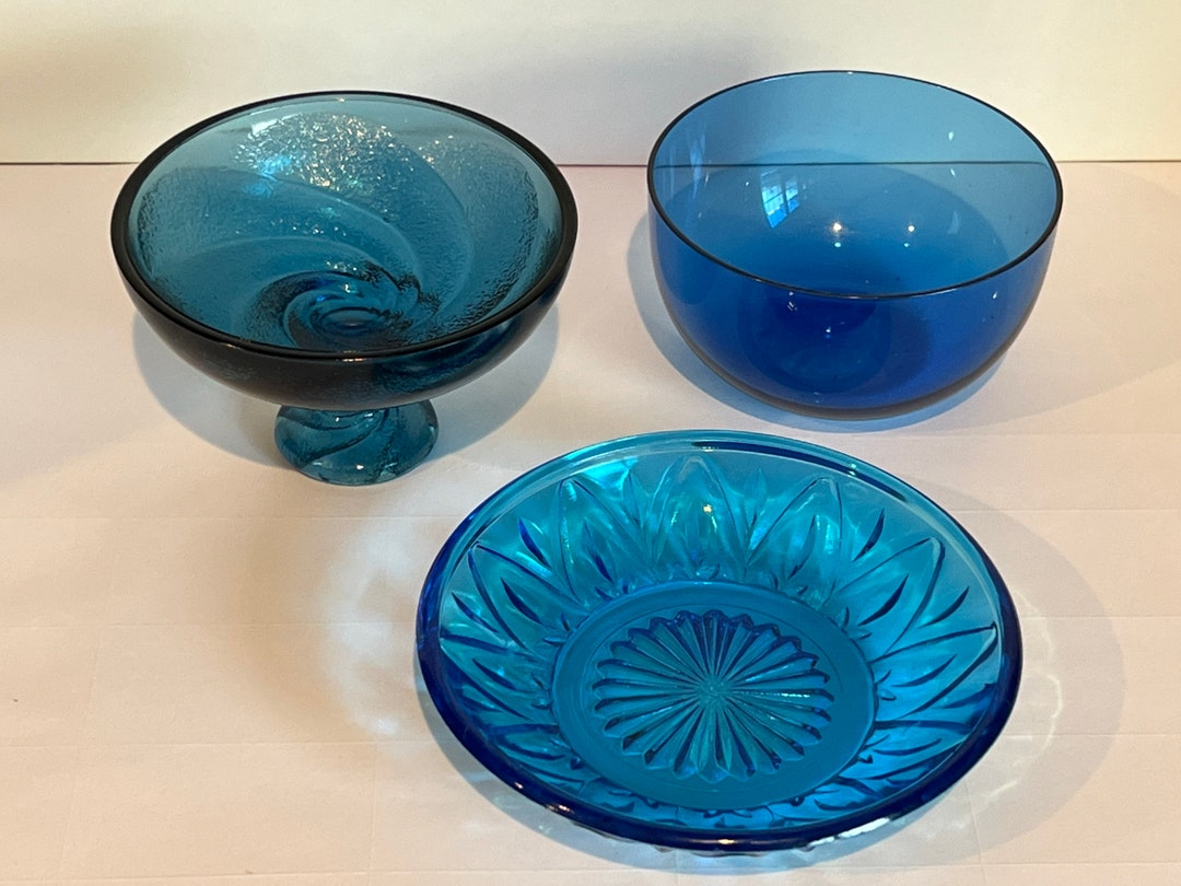 Vintage Blue Glass Bowls/nut Dish | Choose From: Pedestal Swirl Pattern ...