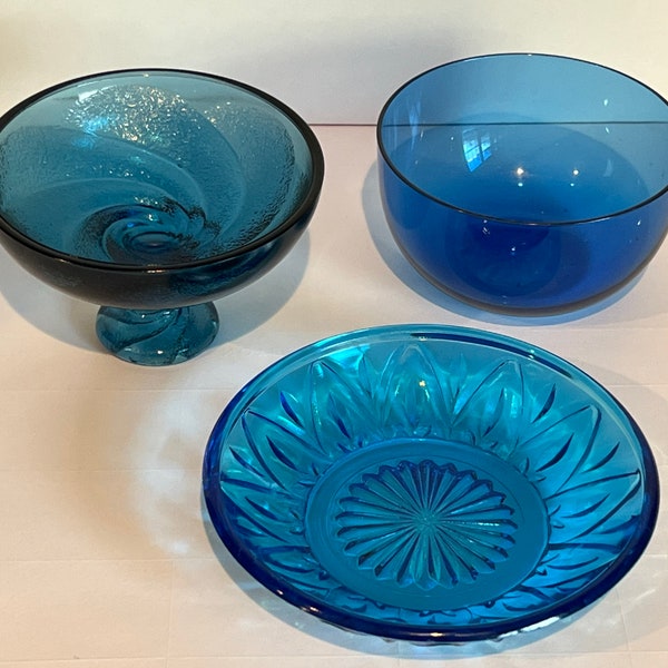 Cobalt Blue Glass Pedestal Bowl - Etsy