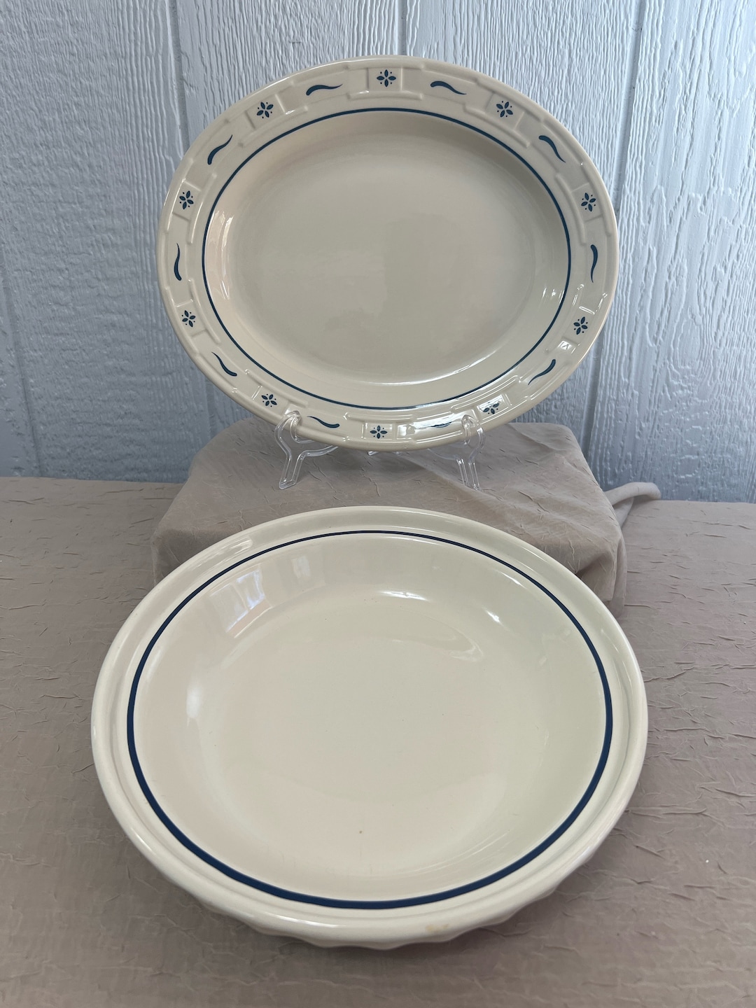Vintage Longaberger Woven Traditions Pottery Classic Blue Dinnerware ...