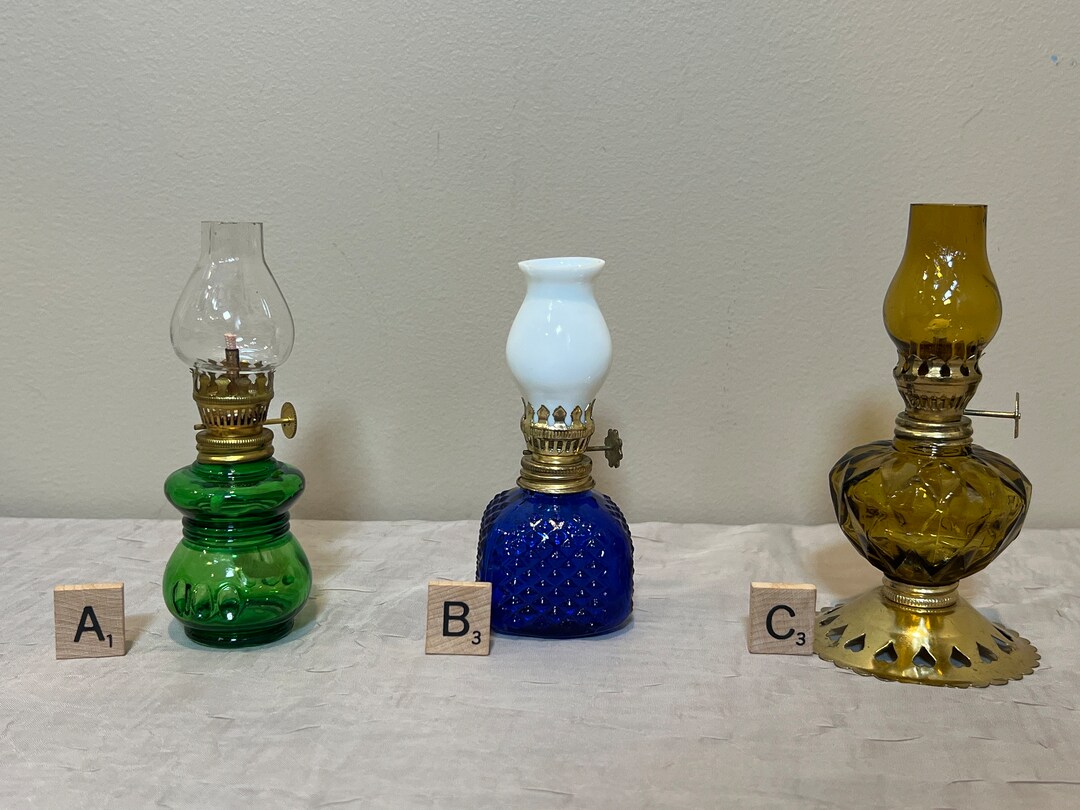 Vintage Miniature Oil Lamp | Choose From: Green Lamp W/clear Shade ...