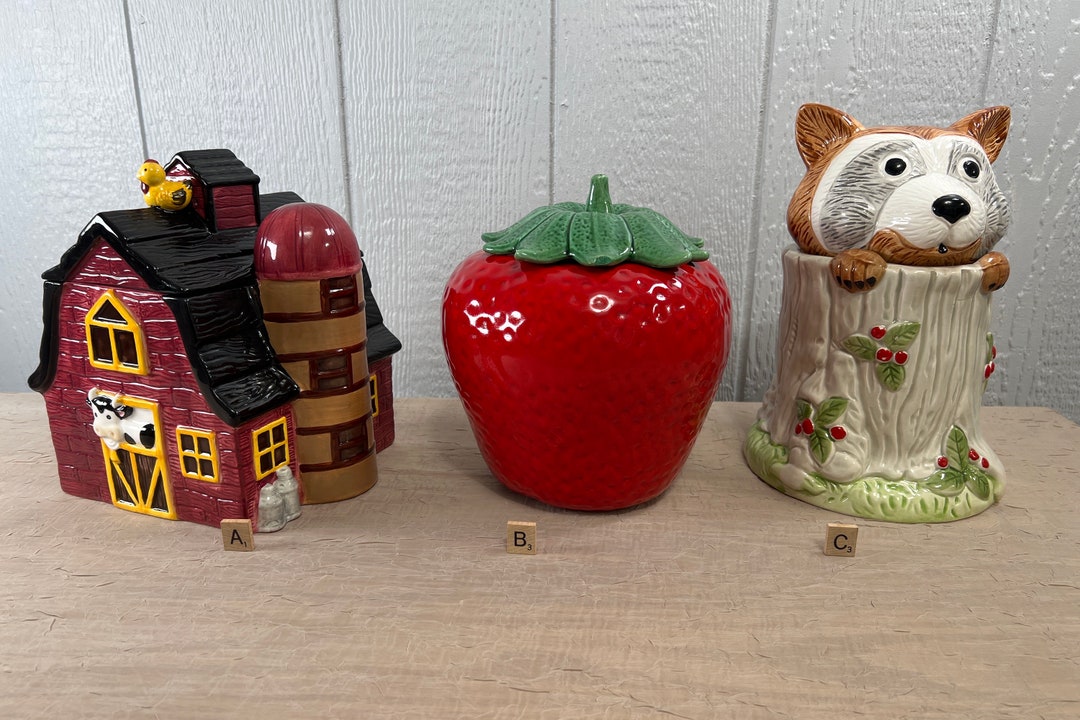 Vintage Cookie Jar | Choose From: Country Red Barn W/silo, Strawberry ...