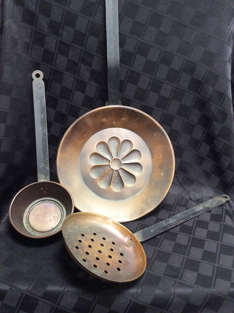 Antique Copper/bronze Laddle, Sieve, Scoop | Set of 3 | Mid-century - Etsy