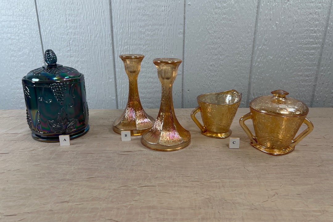 Carnival Glass Serving | Choose From: Indiana Cobalt Lidded Candy Jar ...