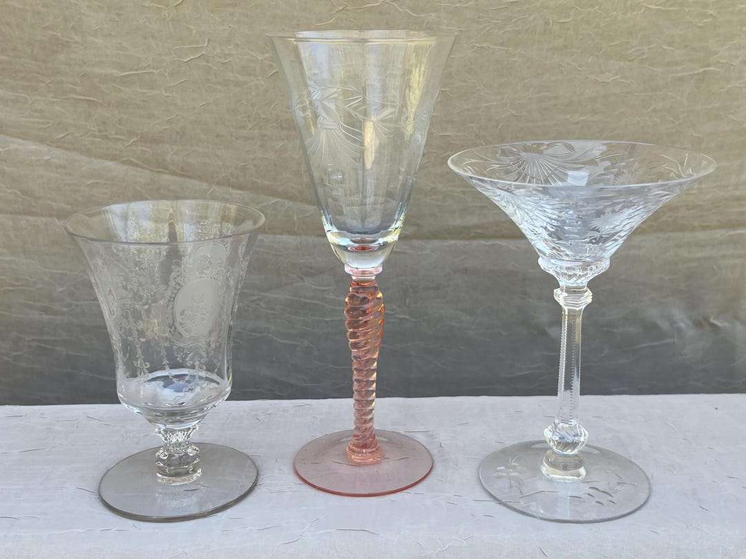 Vintage Etched Barware | Choose From: Heisey "minuet" Water Goblet ...