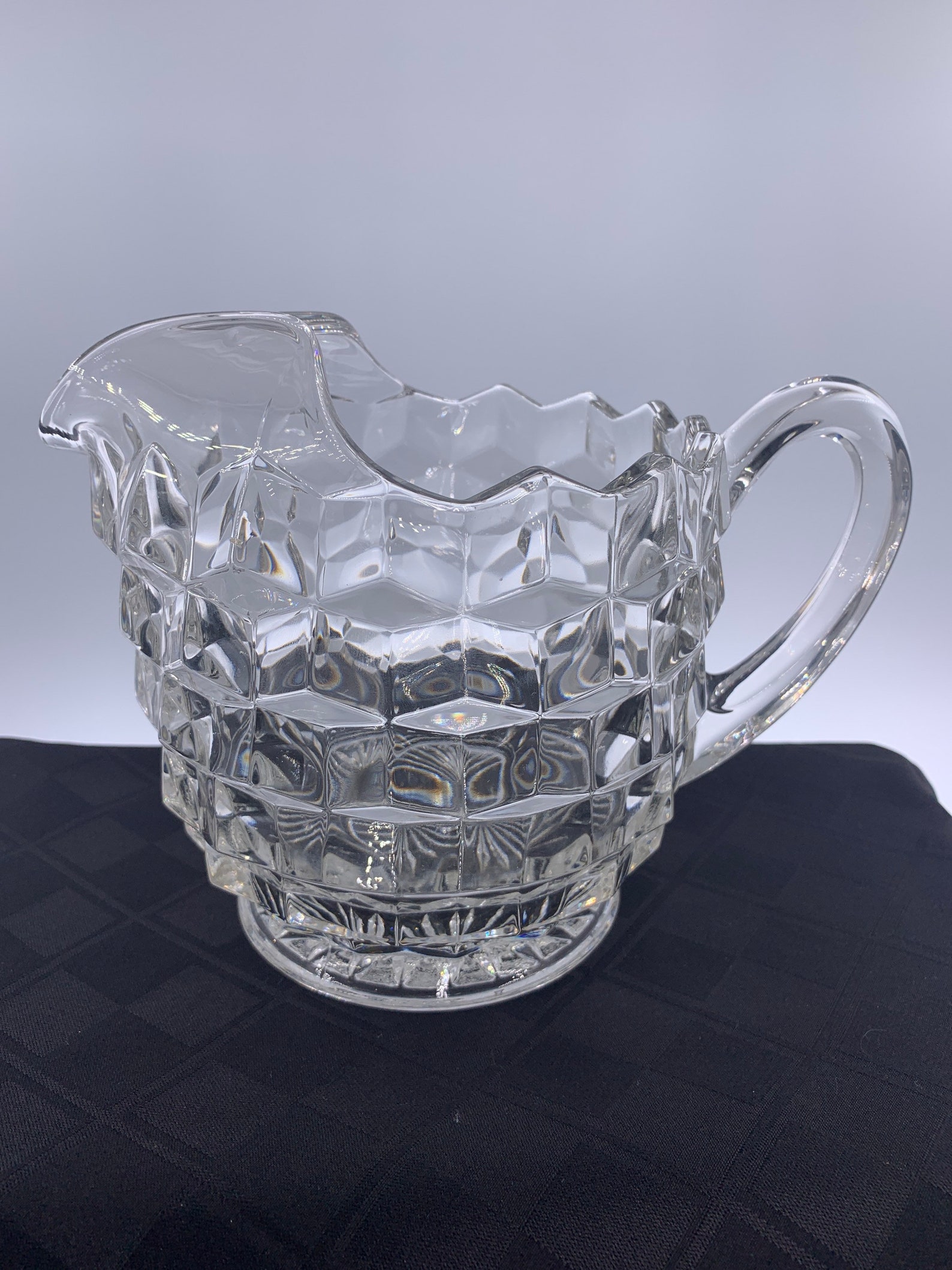Vintage Fostoria Glass American Cubic Pattern Heavy Ice Lip Pitcher or ...