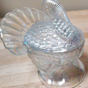 Vintage LE Smith Large Iridescent Glass Turkey Covered Dish/candy Bowl ...