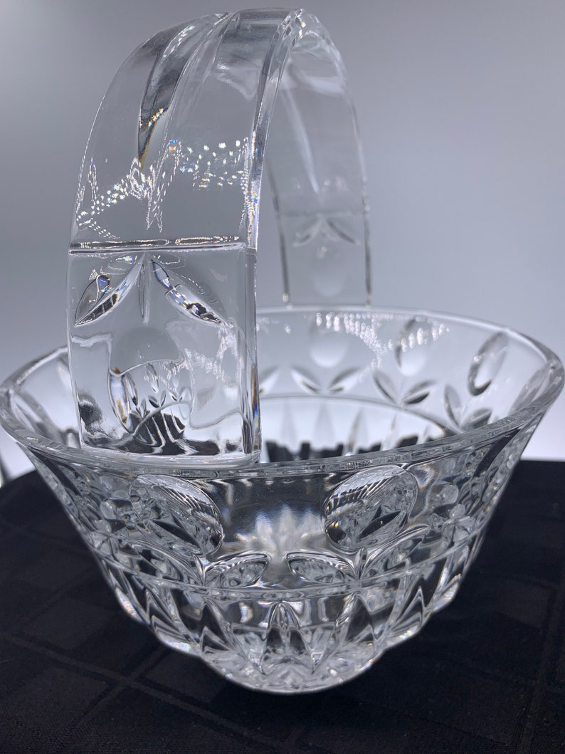 Vintage Block Crystal Tulip Pattern Handled Basket Signed - Etsy