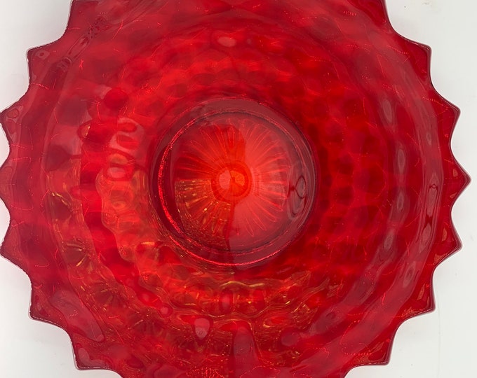 Vintage Red Fostoria Glass American Cubic Pattern Handled Cake Plate ...