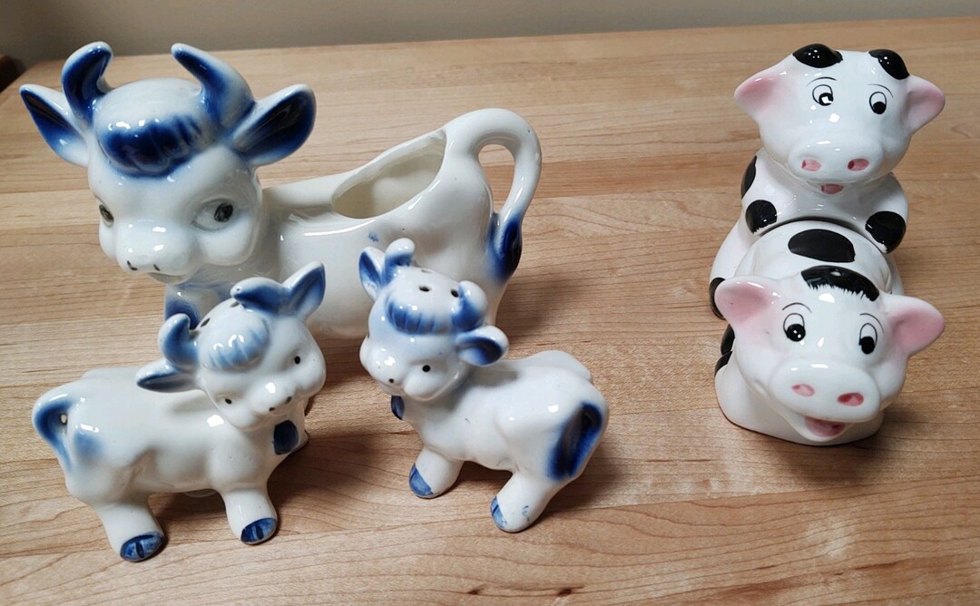 Vintage Cow Shaped Service | Choose From: Set of 3-blue/white Milk ...