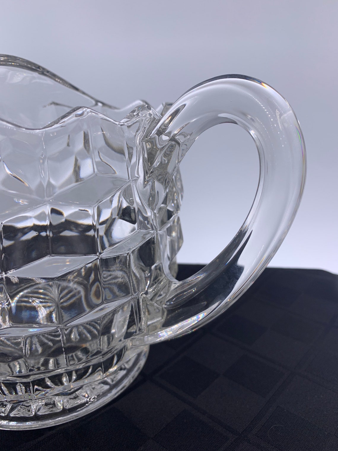 Vintage Fostoria Glass American Cubic Pattern Heavy Ice Lip Pitcher or ...