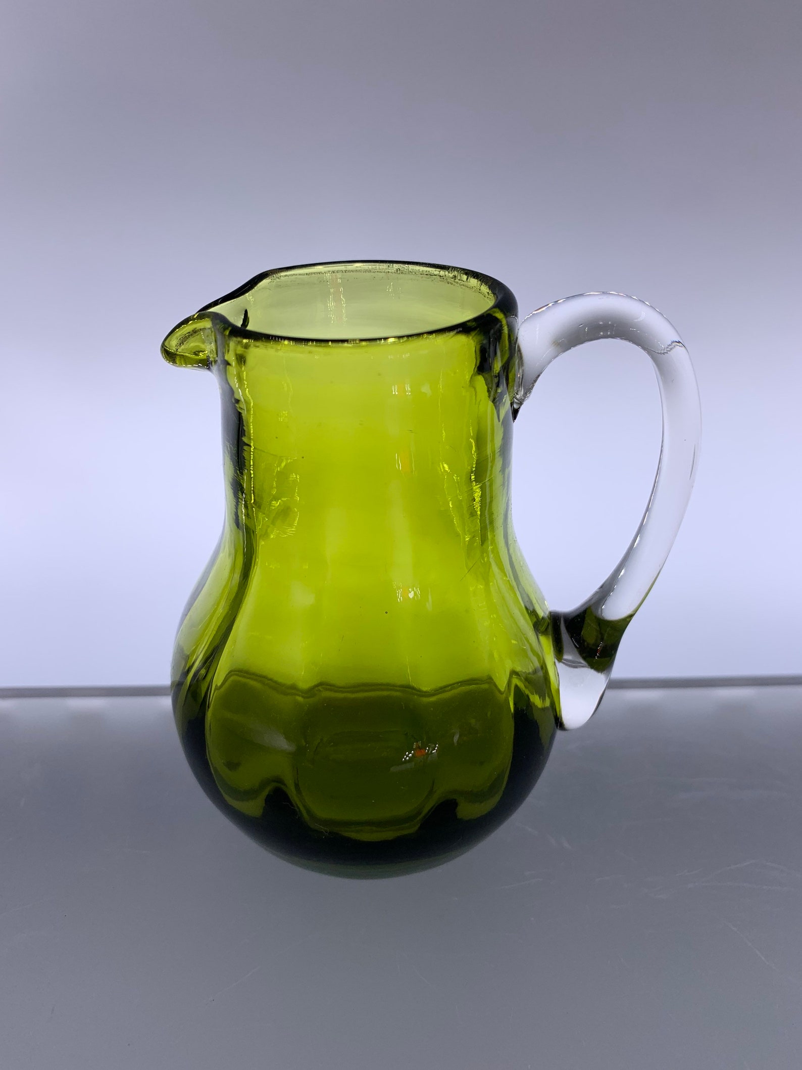 Hand-blown Miniature Art Glass Pitchers | Choose From: Green Ribbed ...