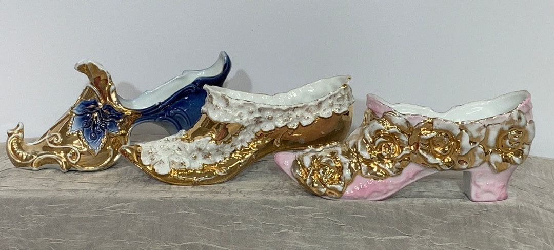 Vintage Gold Gilded Fancy Porcelain Slipper Trinket Dish | Choose From ...