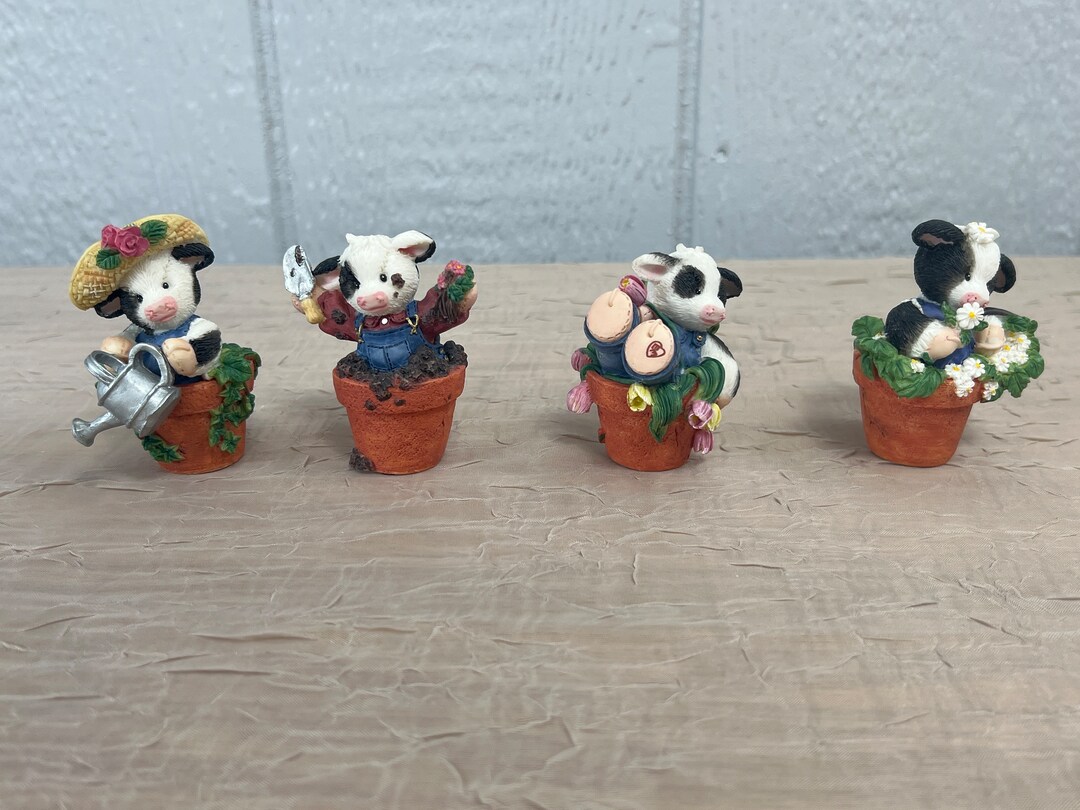 Mary Moo Moo's Spring Minis Flower Pot Collection Collectible Figurine ...