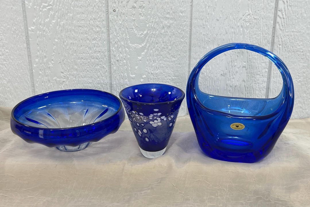 Cobalt Blue Glass Decor | Choose From: Art Glass Vase(signed Firefly 98 ...