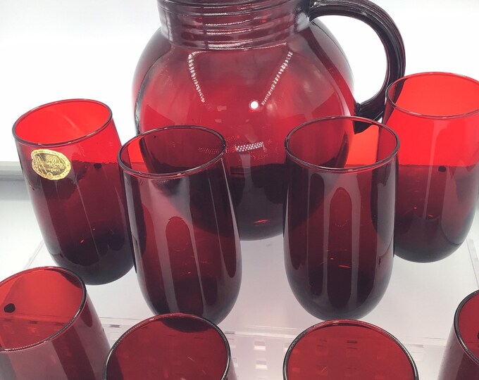 Vintage Anchor Hocking Royal Ruby Red Ball Shaped Pitcher 10-12 Ounce ...