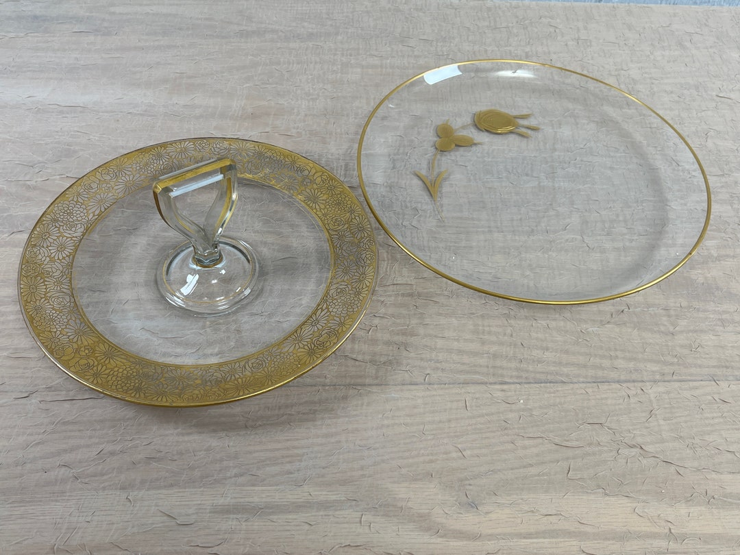 Depression Glass Gold Gilded Tidbit Tray | Choose From: Handled Gold ...
