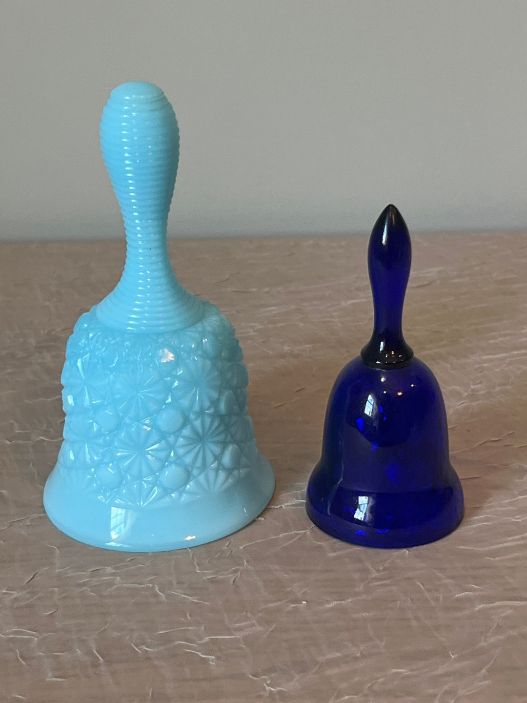 Fenton Blue Glass Bell Choose From: Blue Satin Daisy & Button Bell or ...