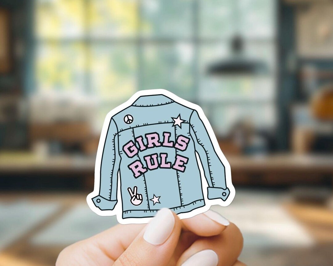 Girls Rule Bedazzled Denim Jacket Sticker - Girl Empowerment, Laptop ...