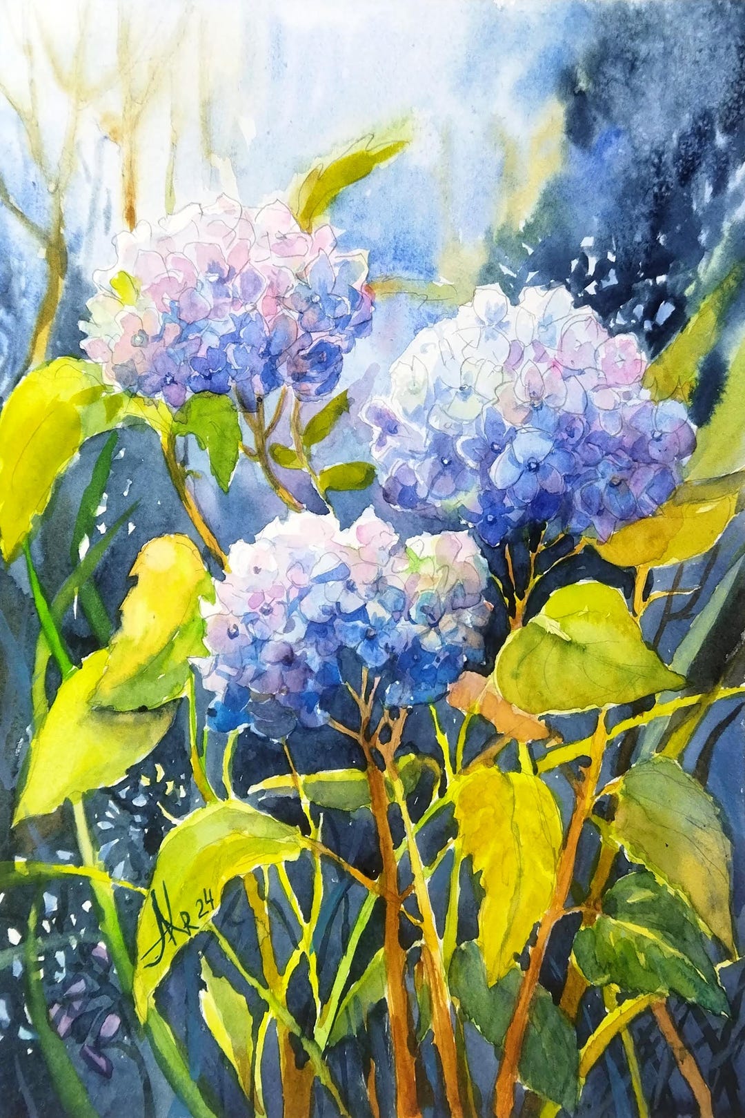 Blue Hydrangea - Watercolor Flowers Digital Download Print Watercolor ...