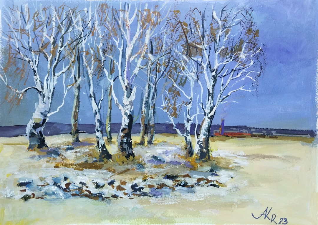 Original Birch Tree Gouache Painting: Handmade Landscape Art (11x15 ...