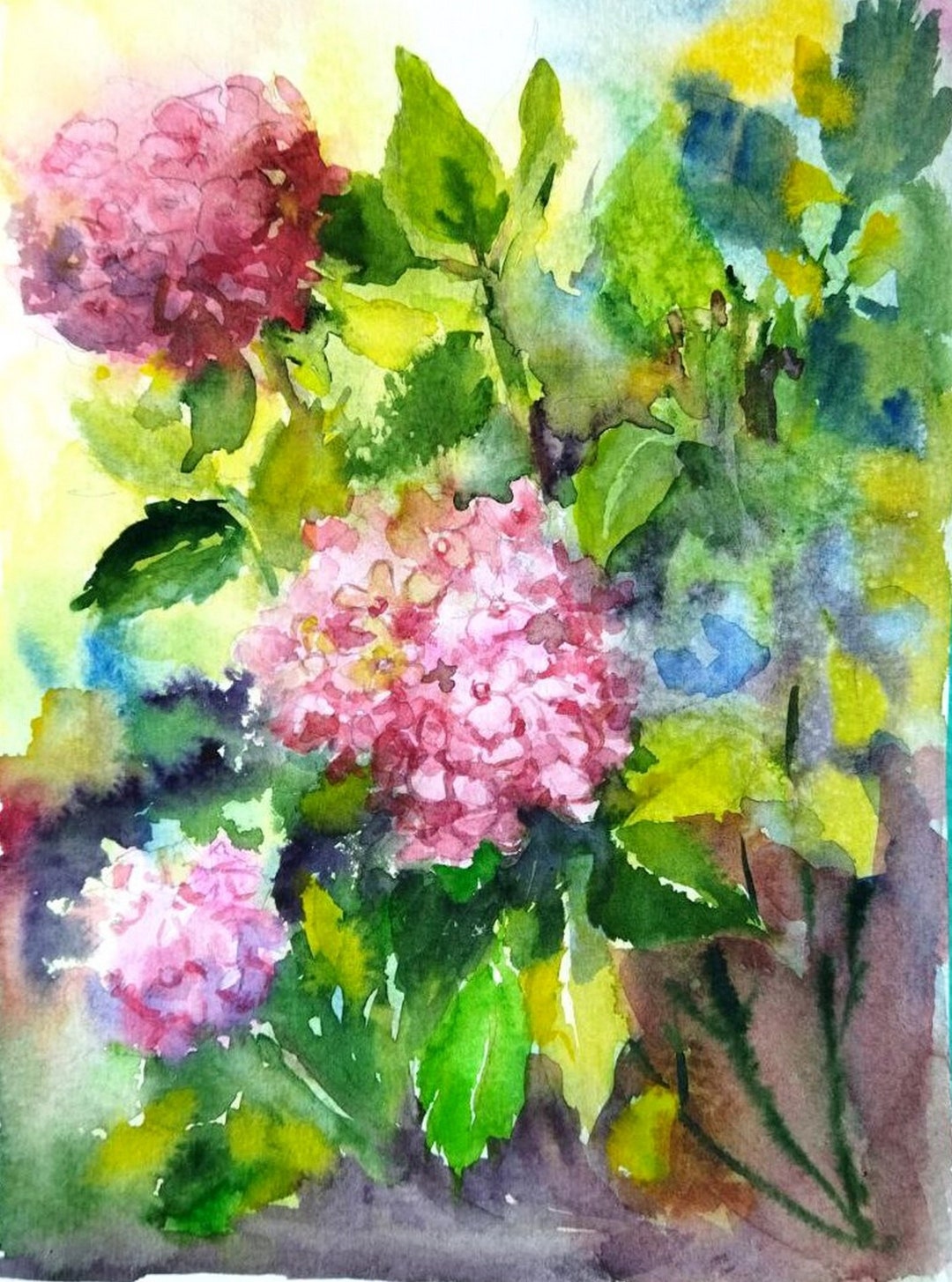 Original Pink Hydrangeas Watercolor Floral Art (9x7 Inches) - Etsy