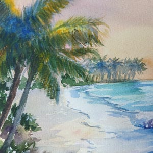 Hawaii Landscape Painting Beach Original Watercolor Art Tropical Hawaii ...